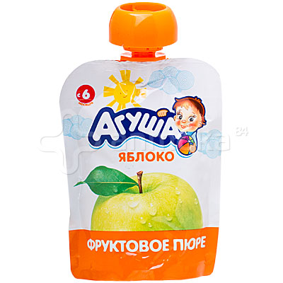 Агуша яблочное пюре 0,09г с 6 месяцев пауч / Овощное, фруктовое пюре ...